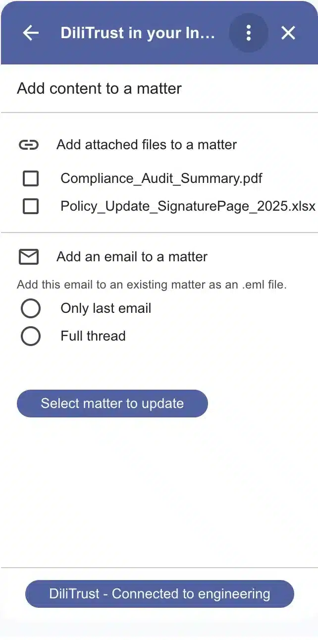 DiliTrust in your inbox - Matter Management feature